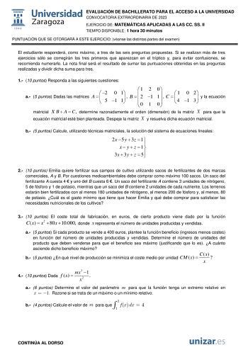 Exámenes de EBAU de Matemáticas Aplicadas a las Ciencias Sociales del