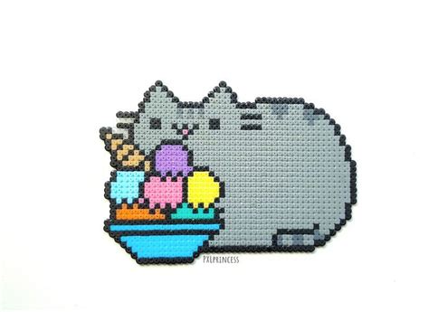Pusheen The Cat Magnet Pixel Art Pusheen Perler Hama Beads Etsy