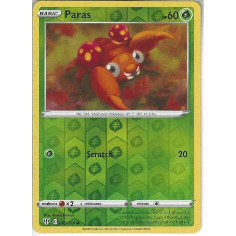 Pokemon Trading Card Game 003 189 Paras Reverse Holo SWSH 03