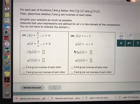 solved for each pair of functions f and g below find