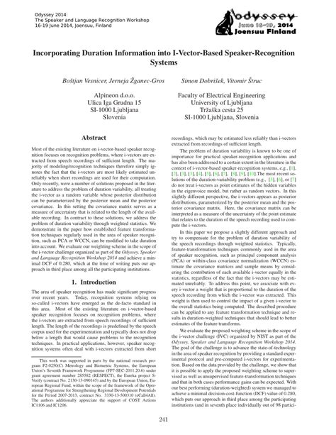 pdf incorporating duration information into i vector based speaker recognition systems