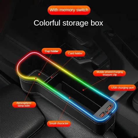 New Car Crevice Storage Box With Usb Charger Colorful Led Seat Gap