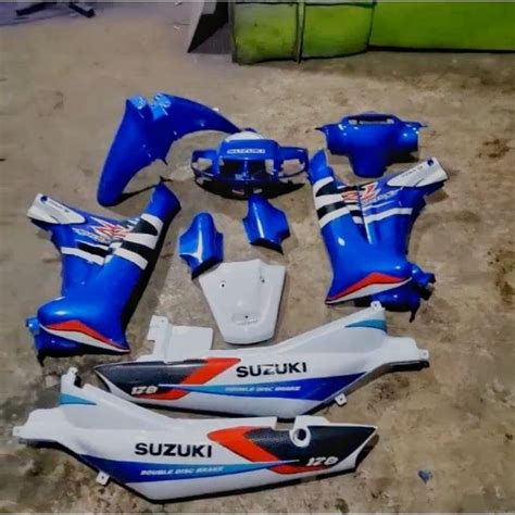 Jual Cover Body Halus Kasar Full Set Suzuki Satria Lumba Biru Putih