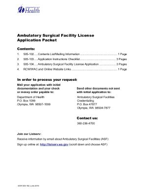 Fillable Online Doh Wa Ambulatory Surgical Facility Application Packet