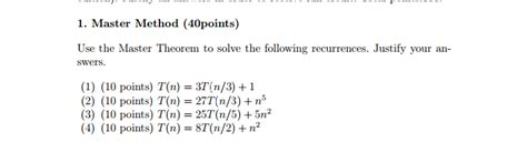 solved use the master theorem to solve the following