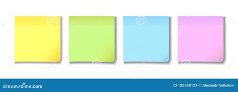 Papel De Notas Pegajoso Amarillo Verde Azul Y Rosado Ilustración del