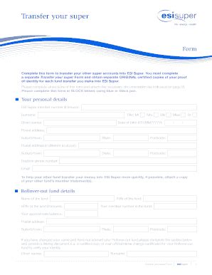 Fillable Online Energysuper Transfer Your Super Energy Super