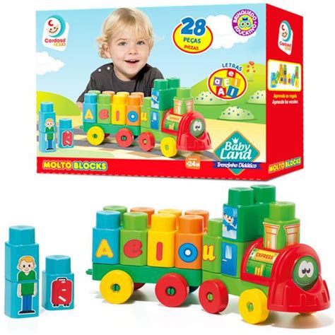 Trenzinho Didático de Encaixe blocos de Montar 28 Peças Brinquedo