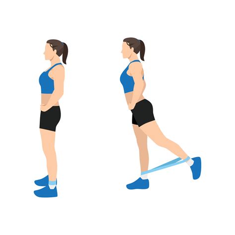 Woman Doing Standing Kickbacks Resistance Band Exercise Flat Vector
