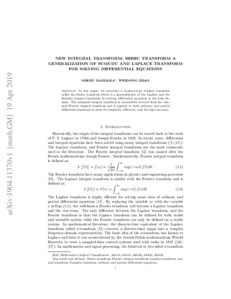 pdf new integral transform shehu transform a generalization of sumudu and laplace transform
