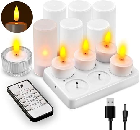 Juego De 6 Velas Recargables Sin Llama Luces LED Parpadeantes Con