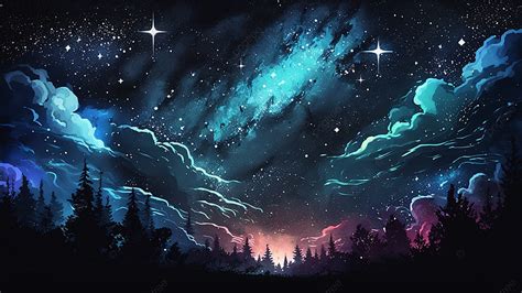 Starry Sky Forest Silhouette Background Starry Sky Forest Silhouette