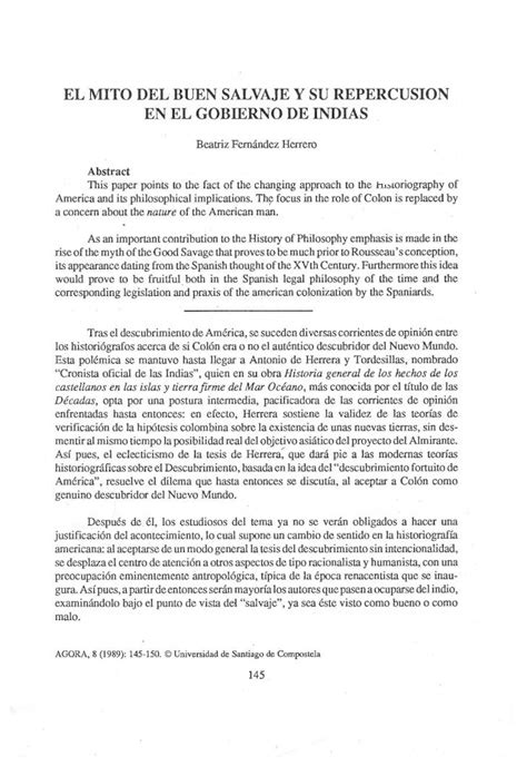 Pdf El Mito Del Buen Salvaje Y Su Repercusion En El Gob De Indias