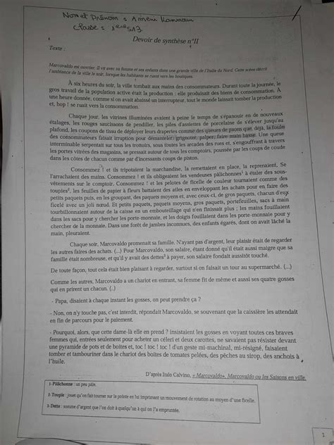 1ère année secondaire Français devoir de synthese 2 Français Correction
