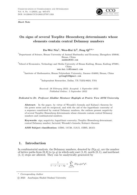 pdf on signs of several toeplitz hessenberg determinants whose elements contain central