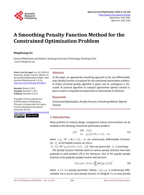 pdf a smoothing penalty function method for the constrained optimization problem