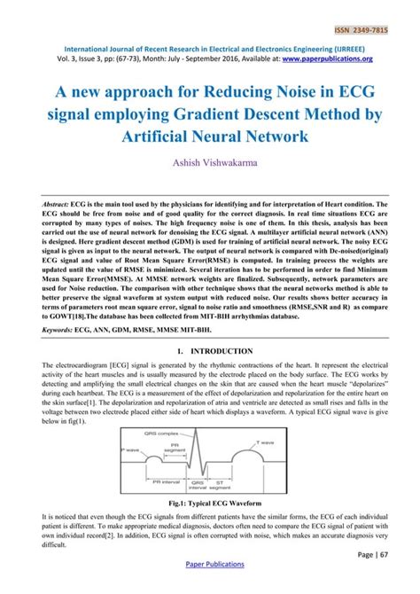 a new approach for reducing noise in ecg signal employing gradient descent method by artificial