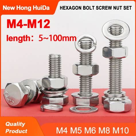 M4 M5 M6 M8 M10 M12 304 Stainless Steel Hexagon Bolt Screw And Nut Set
