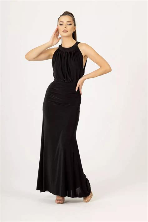 Wieczorowa Suknia Maxi Z Dekoltem Typu Halter Czarny Xl Ceny I