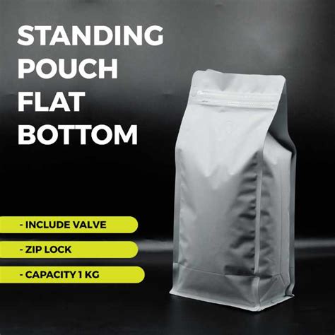 Kemasan Kopi Standing Pouch Flat Bottom Ziplock Valve