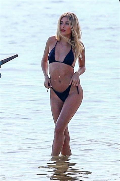 Hailey Bieber Poses In A Blue Bikini During A Beach Photoshoot At Key