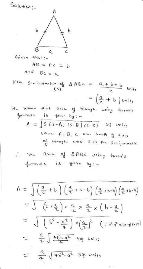 Find The Area Of An Isosceles Triangle Whose Measure Of One Of Its