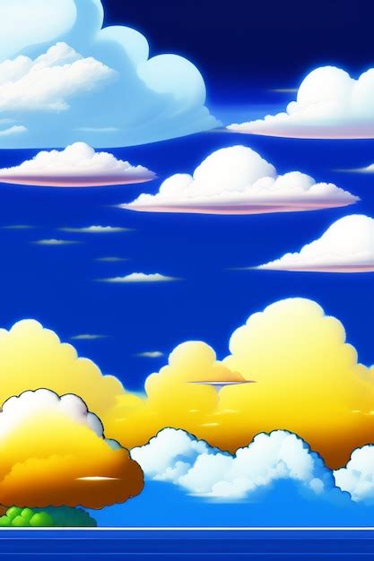 Paisaje Cielo Colinas Nubes Anime Estilo De Dibujos Animados