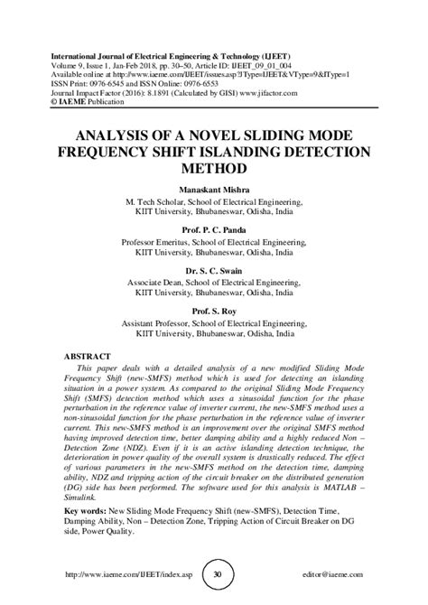 pdf analysis of a novel sliding mode frequency shift islanding detection method circuit
