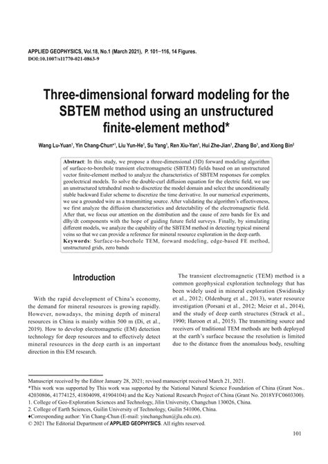 pdf three dimensional forward modeling for the sbtem method using an unstructured finite