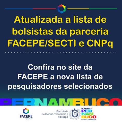 Lista de bolsistas do acordo entre FACEPE SECTI e o CNPq é atualizada