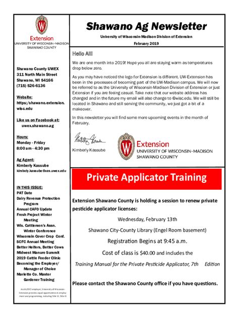 Fillable Online Shawano Ag Newsletter Private Applicator Training