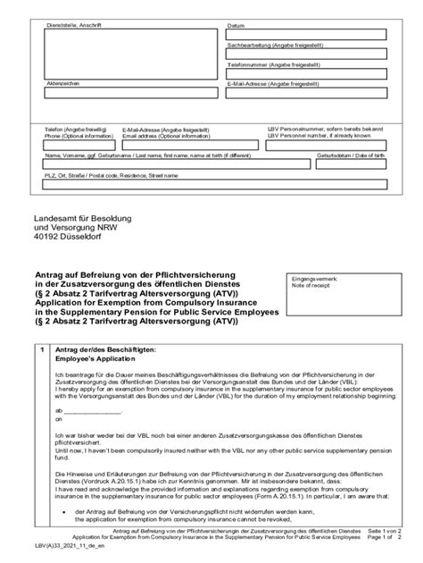 Fillable Online Antrag Auf Befreiung Von Der Pflichtversicherung Abs