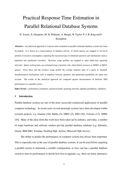 pdf practical response time estimation in parallel relational database systems