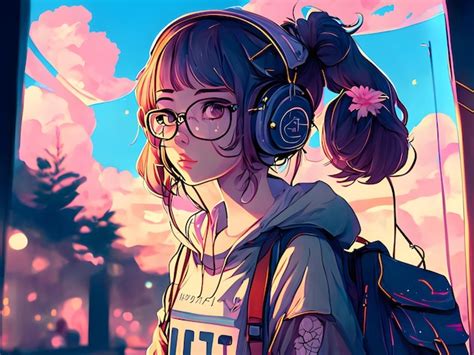 Premium Photo Anime Girl With Headphone Lofi Illustration