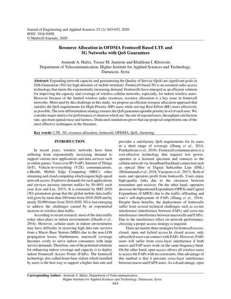 pdf resource allocation in ofdma femtocell based lte and 5g networks with qos guarantees