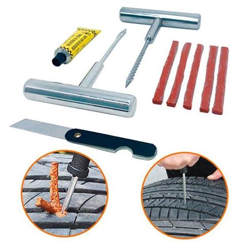 Kit Reparo Remendo 9 pçs P Pneus Macarrão Escariador Ferro Cromado