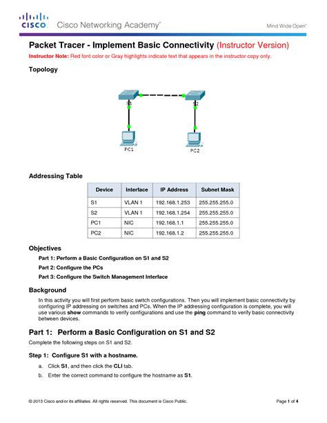 Solution Packet Tracer Implementing Basic Connectivity