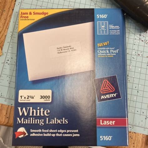 AVERY 5160 Mailing Labels Laser 1 X2 5 8 White 50 Sheets 1500 Labels