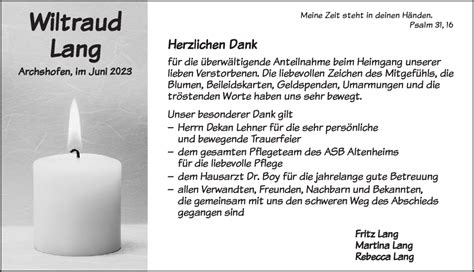Traueranzeigen Von Wiltraud Lang Trauer Flz De