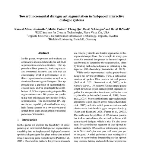 toward incremental dialogue act segmentation in fast paced interactive dialogue systems acl
