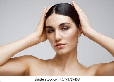 Beautiful Brunette Naked Shoulders Charm Procedure Stock Photo