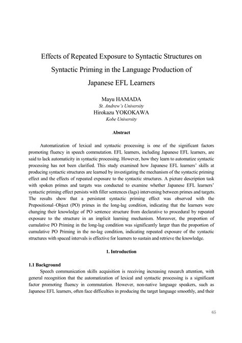 pdf effects of repeated exposure to syntactic structures on syntactic priming in the language