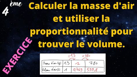 Calculer la masse d air et utiliser la proportionnalité pour trouver le