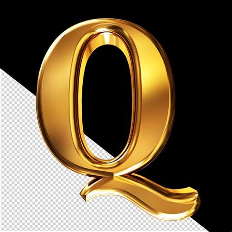 Símbolo 3d dorado con la letra biselada q Archivo PSD Premium