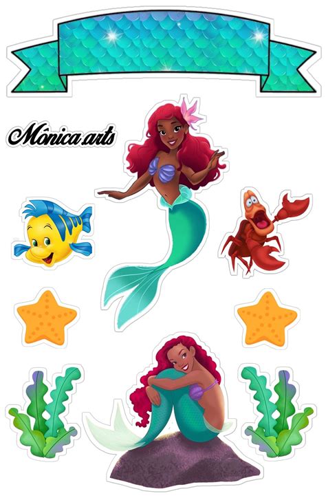 Topper De Bolo Pequena Sereia Jurnal Ariel Planner Stickers Cake