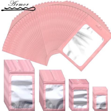50 ช น Pack Mini แบบพกพาสชมพ Frosted Resealable กระเป าเก บเคร