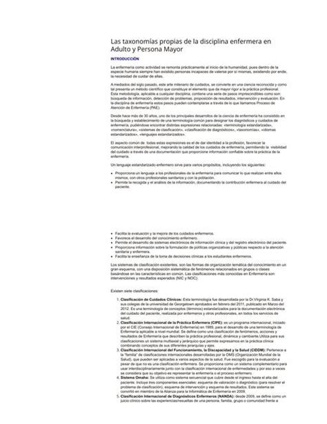 Las taxonomías propias de la disciplina enfermera en Adulto y Persona
