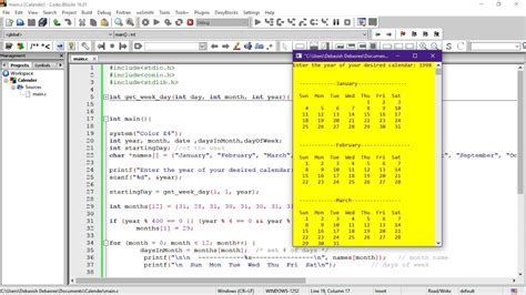 c program to make a calendar easiest way step by step youtube