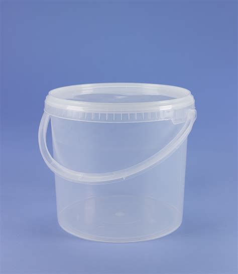CLEAR 5 LITRE ROUND BUCKET C W PLASTIC HANDLE TAMPER EVIDENT NECK