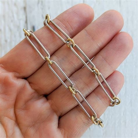 Two Tone Paperclip Chain Necklace 14k Yellow Gold 14k Etsy Sweden